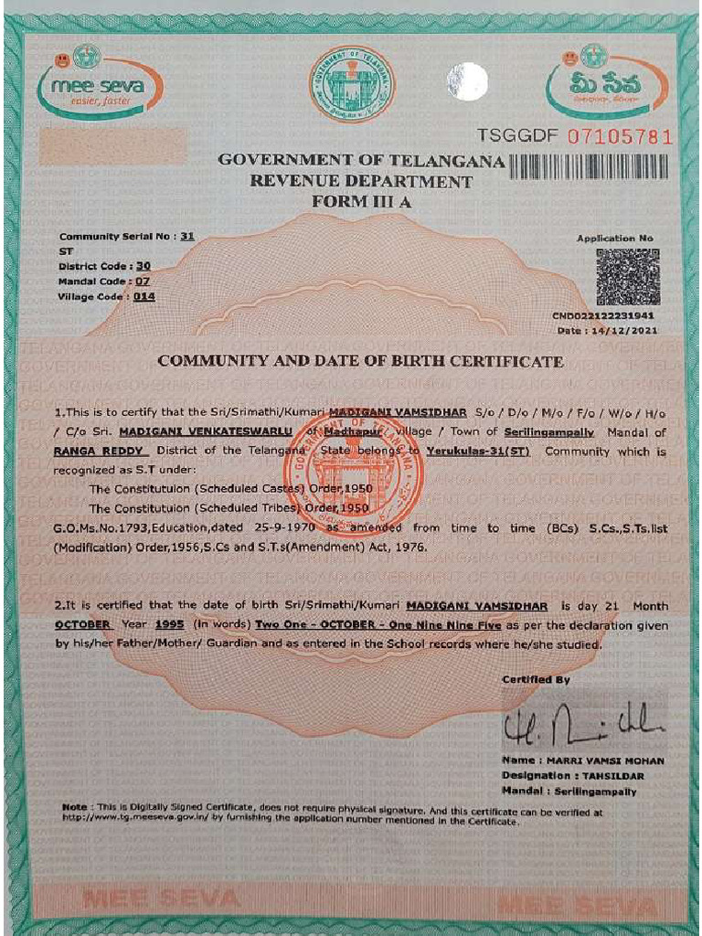 Caste Certificate | PDF