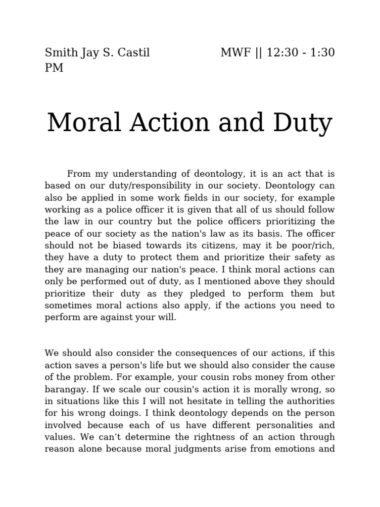 Moral Action and Duty - Castil | PDF