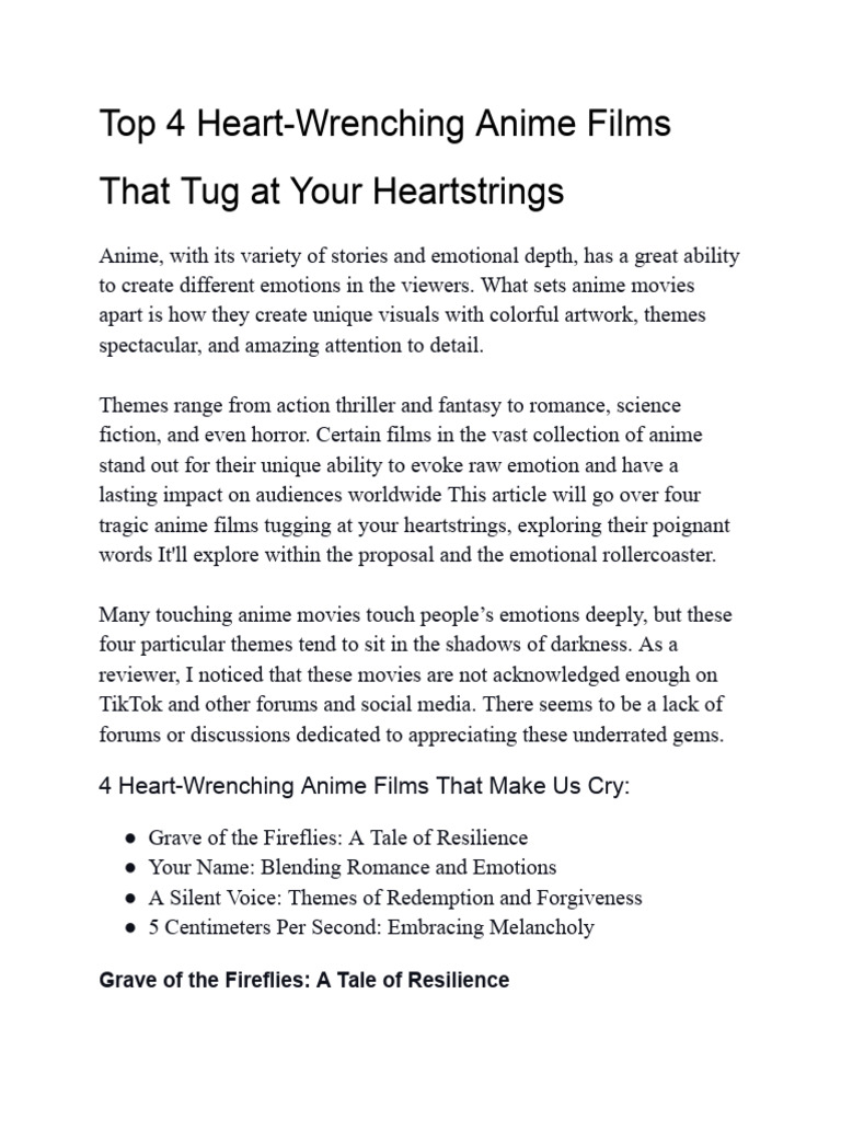 Top 4 Heart-Wrenching Anime Films That Tug at Your Heartstrings | PDF