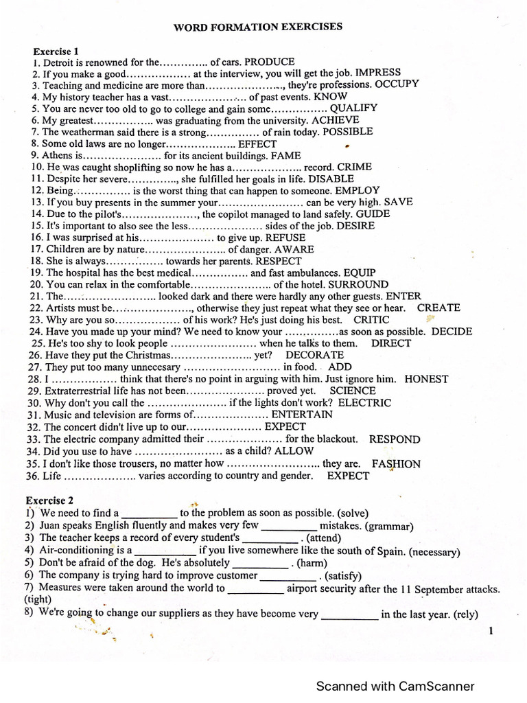 Word Formation Exercise | PDF
