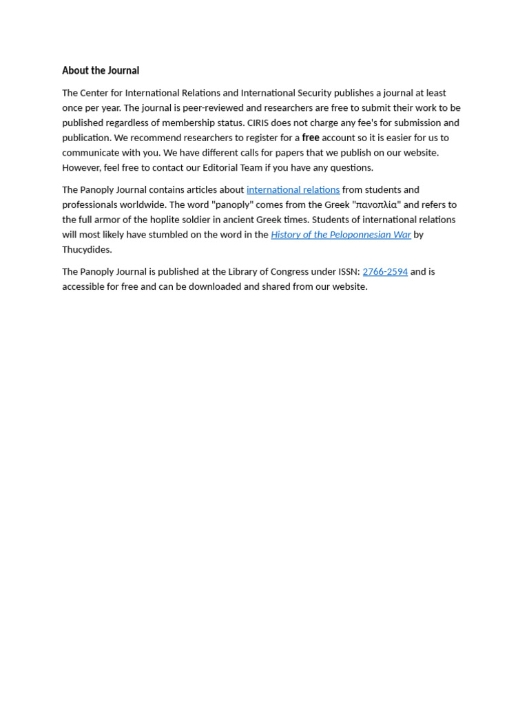 About The Journal: International Relations | PDF