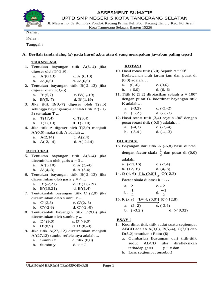 Hasil Rotasi Titik (3,4) Sejauh -90° | PDF