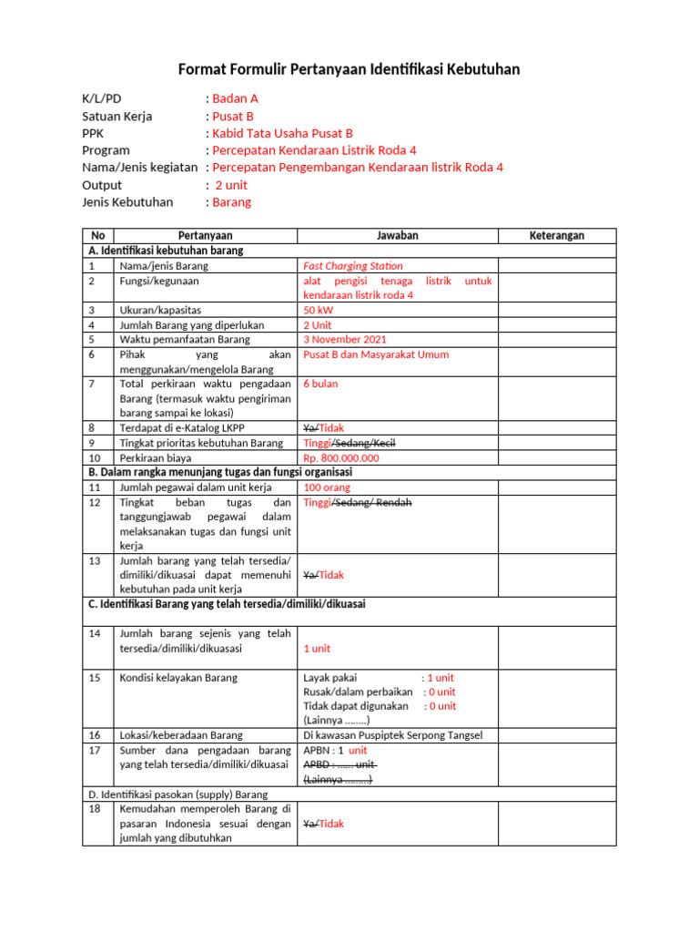 Form Identifikasi Kebutuhan Edit - Contoh | PDF
