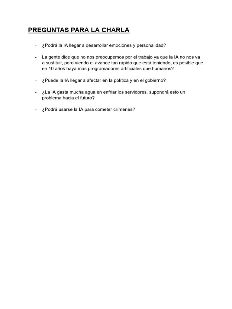 Preguntas para La Charla | PDF