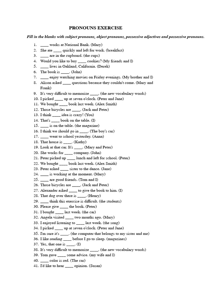 Pronouns Exercise | PDF