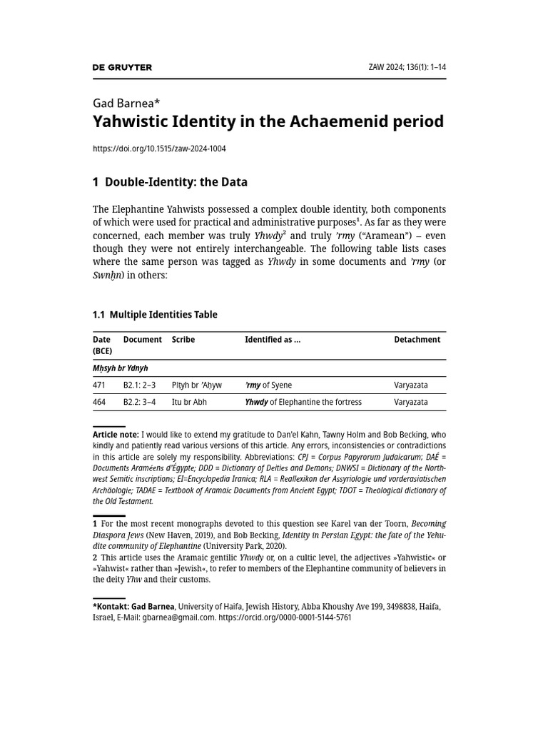 Yahwistic Identity in The Achaemenid Per | PDF