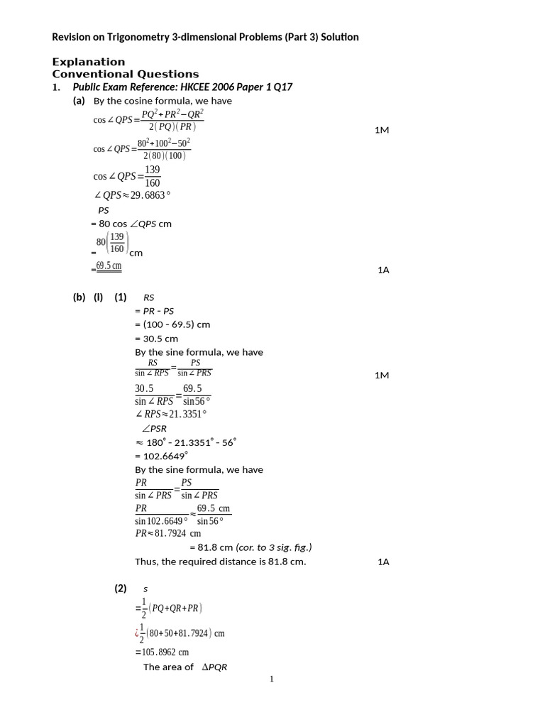 3D Trigonometry Problem Solutions | PDF | Mathematical Analysis ...
