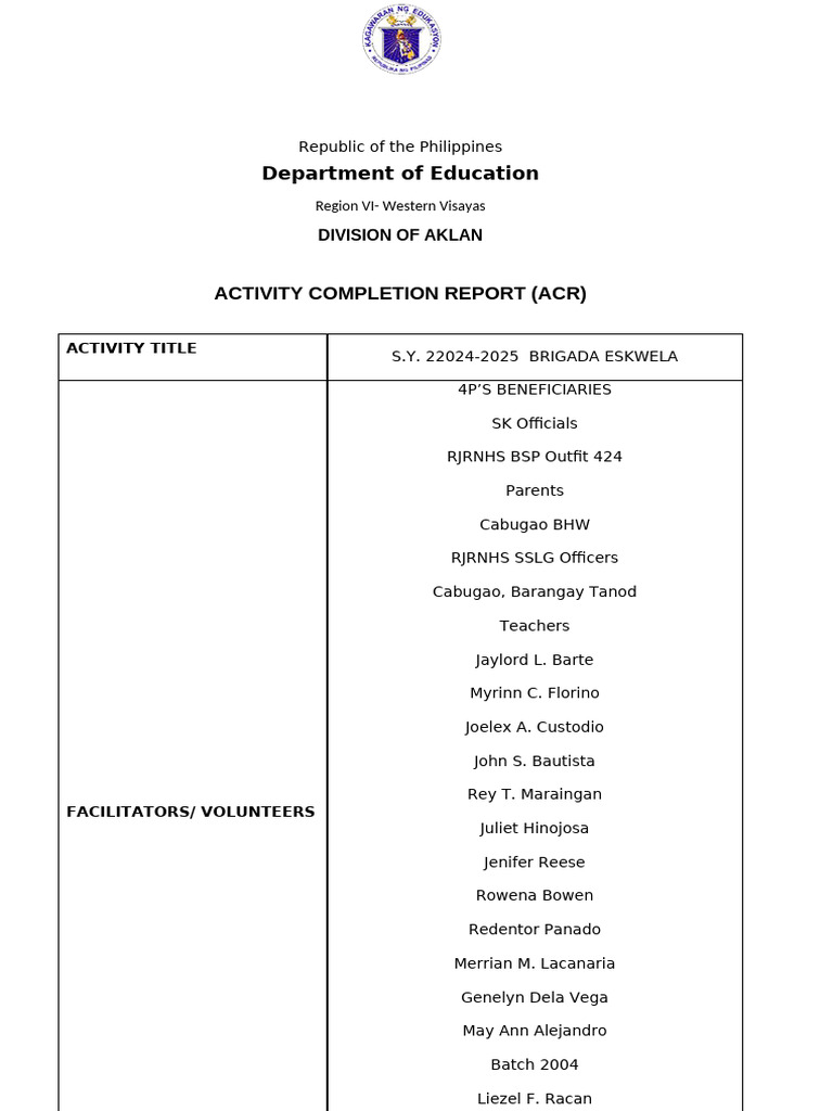 Acr For Brigada Eskwela - Docx Finalna | PDF