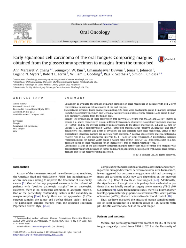 Early Squamous Cell Carcinoma of The Oral Tongue Comparing Margins ...