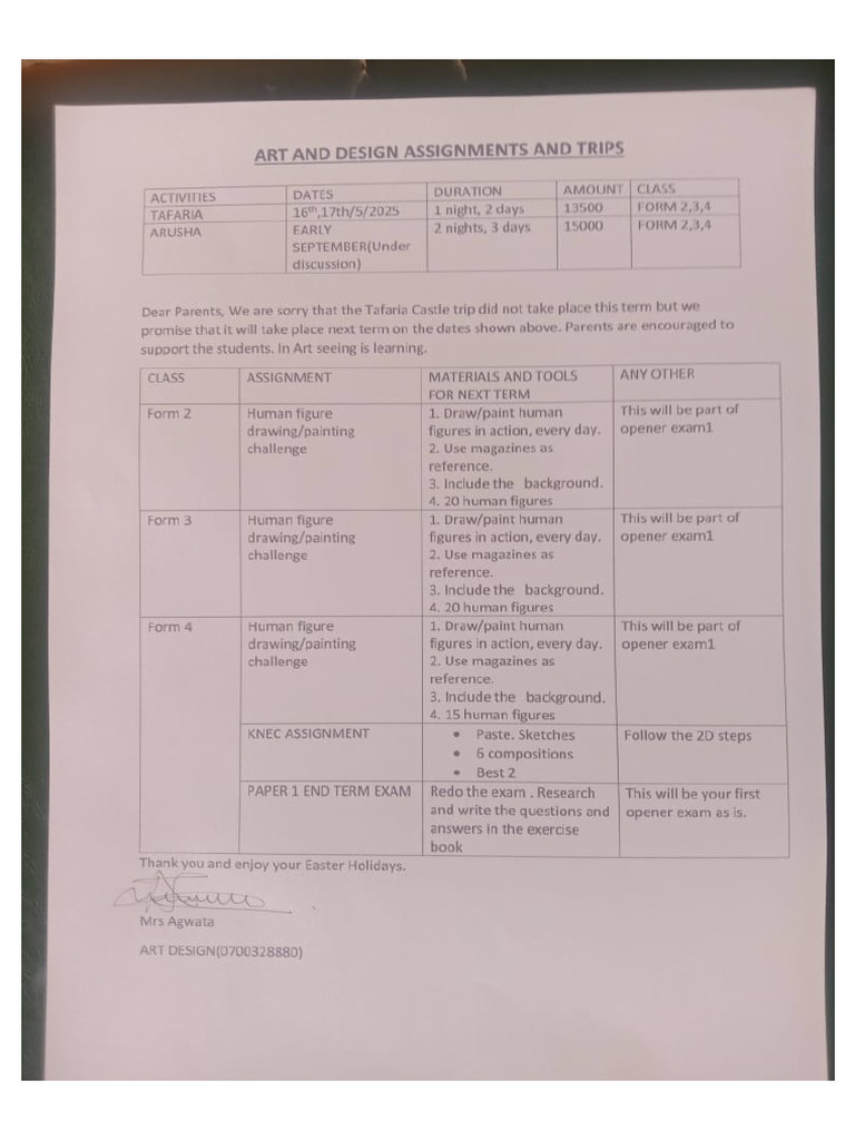 FORM 2, 3, 4 ART AND DESIGN APRIL 2025 HOLIDAY ASSIGNMENT Assignment ...