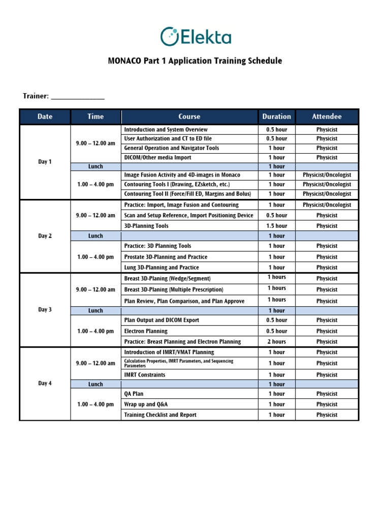 Monaco Application Training Part 1 Schedule | PDF | Radiation Therapy ...