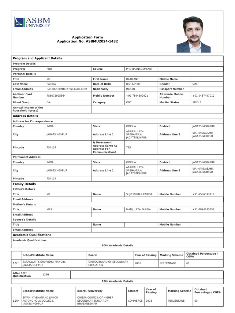 Application Form ASBMU2024-1432 | PDF