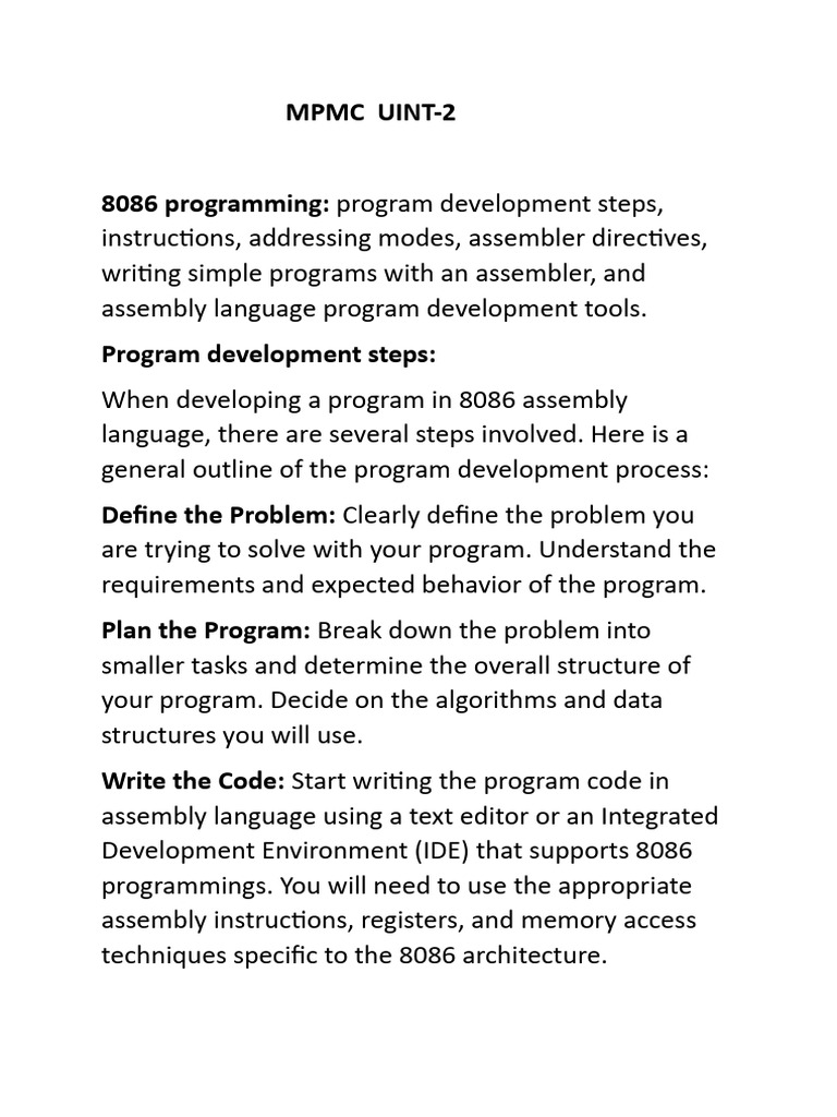 8086 Assembly Language Development Guide | PDF | Assembly Language | Computer Programming