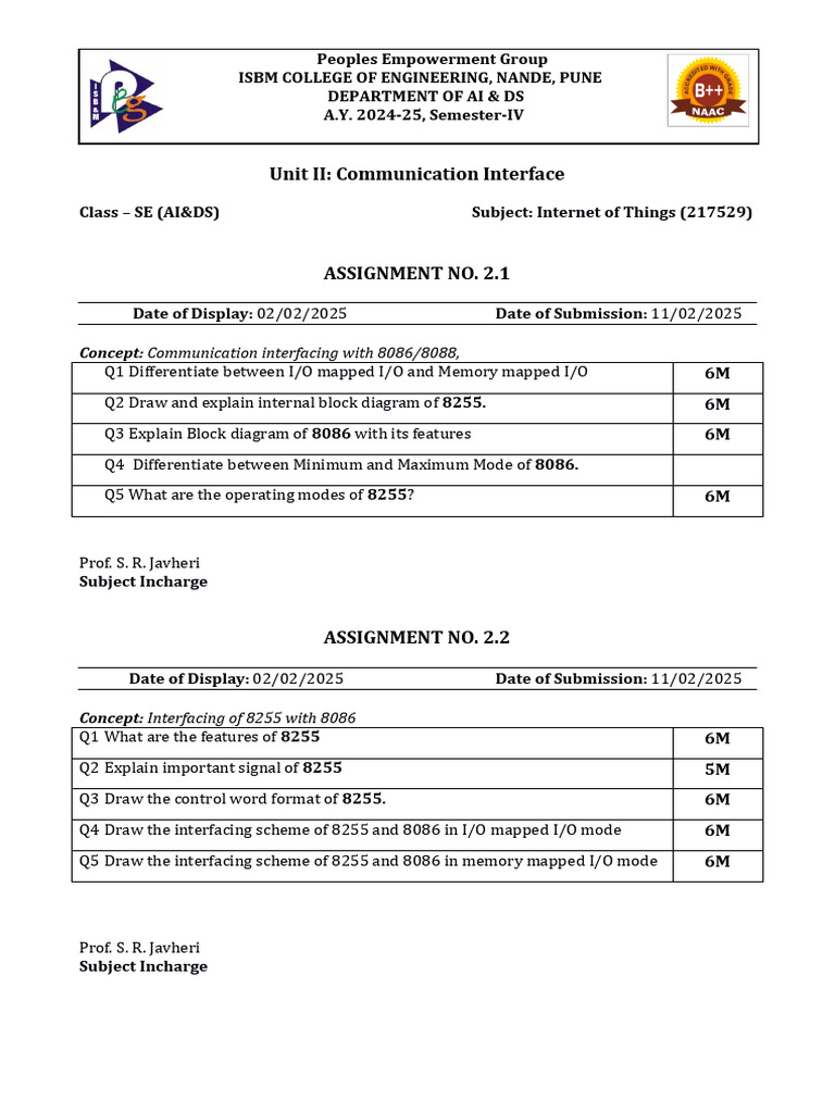Assignments 2.1 To 2.4 UNIT 2 Communication Interfacing | PDF | Input ...