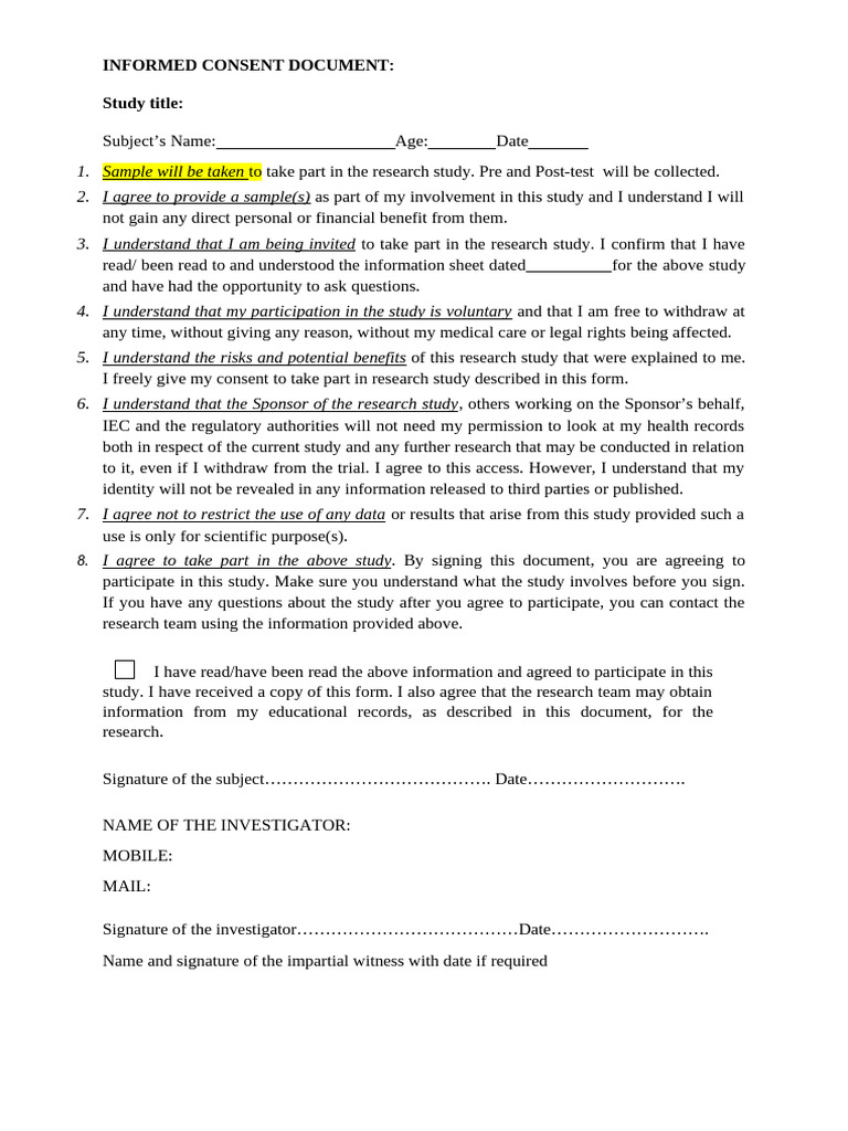 Informed Consent Document Format | PDF