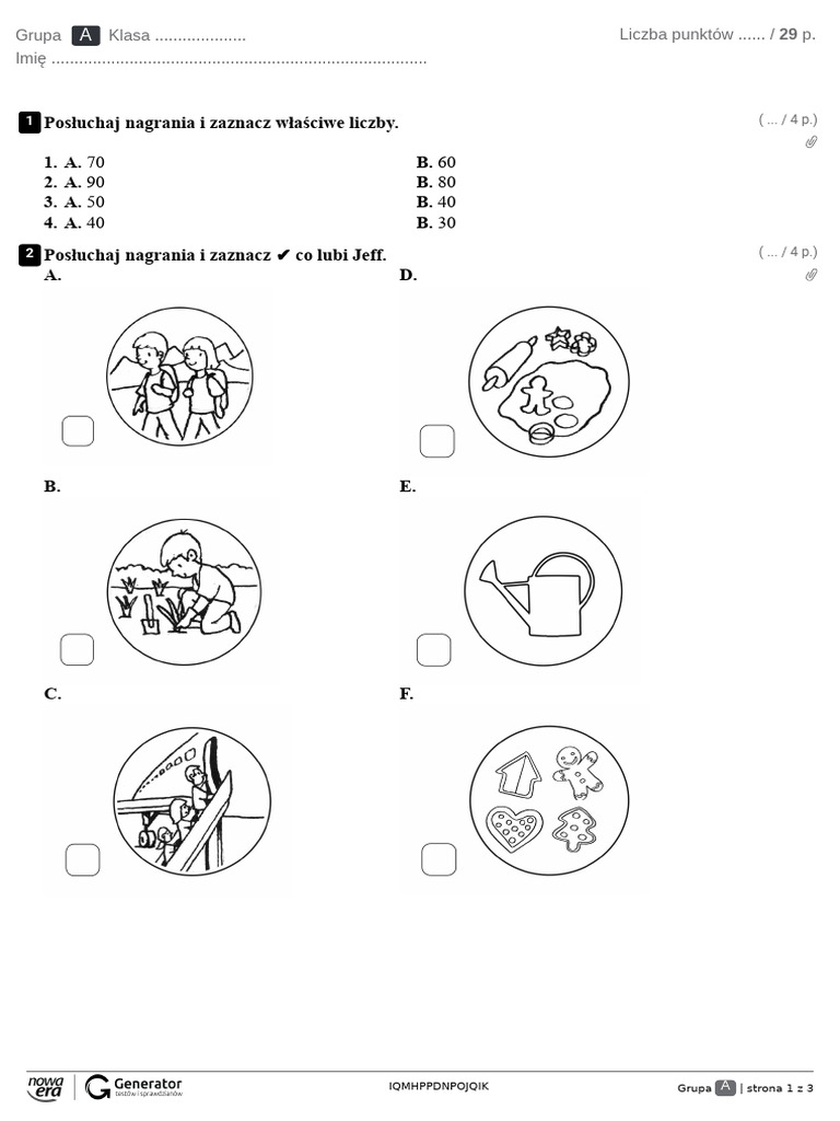 Unit 1. My Hobby Test 1 Test (Z Widoczną Punktacją) | PDF