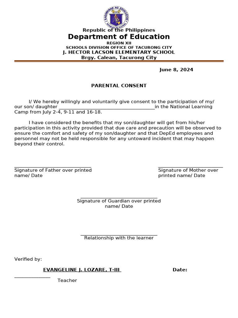 NLC Parent Consent 2024 | PDF