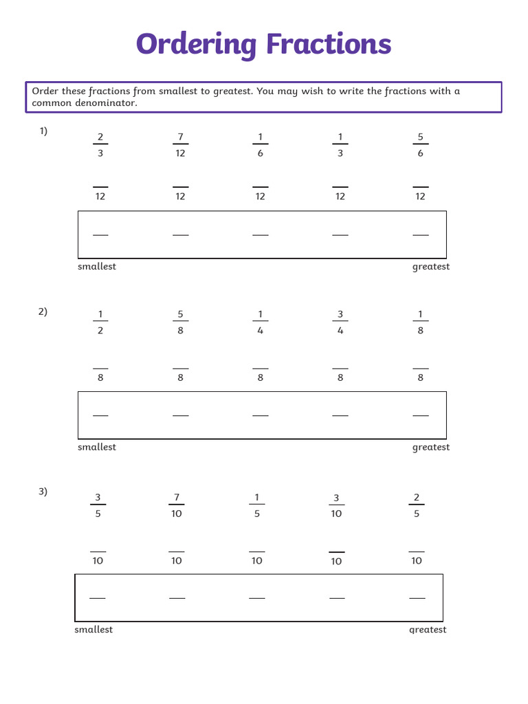 Ordering Fractions Worksheets | PDF | Mathematical Concepts ...