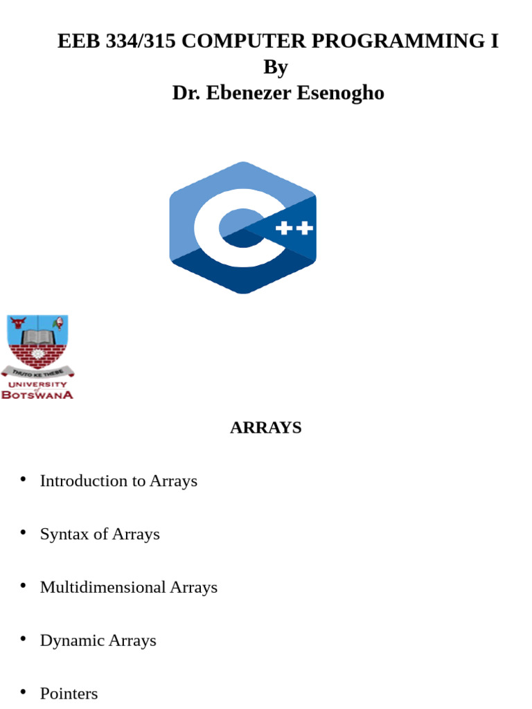 Eeb 334-315 C++ Lecture 5 Arrays | PDF | Data Type | Pointer (Computer Programming)