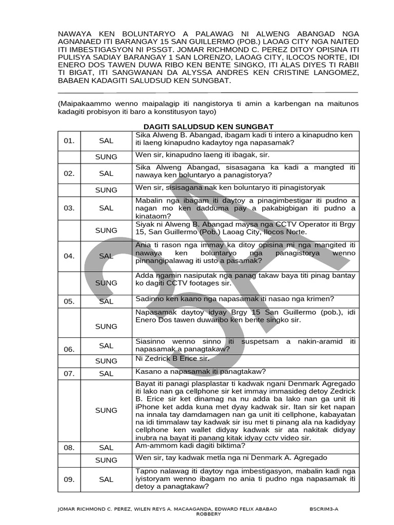SWORN STATEMENT (ILOCANO) | PDF