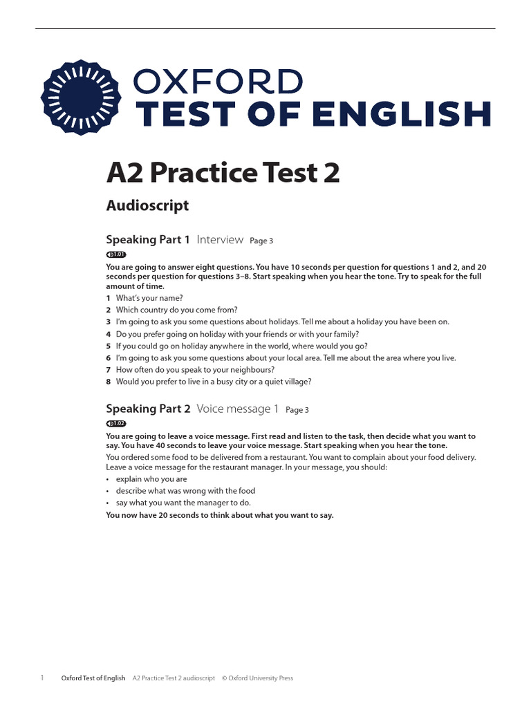 A2 English Listening Practice Test 2 | PDF