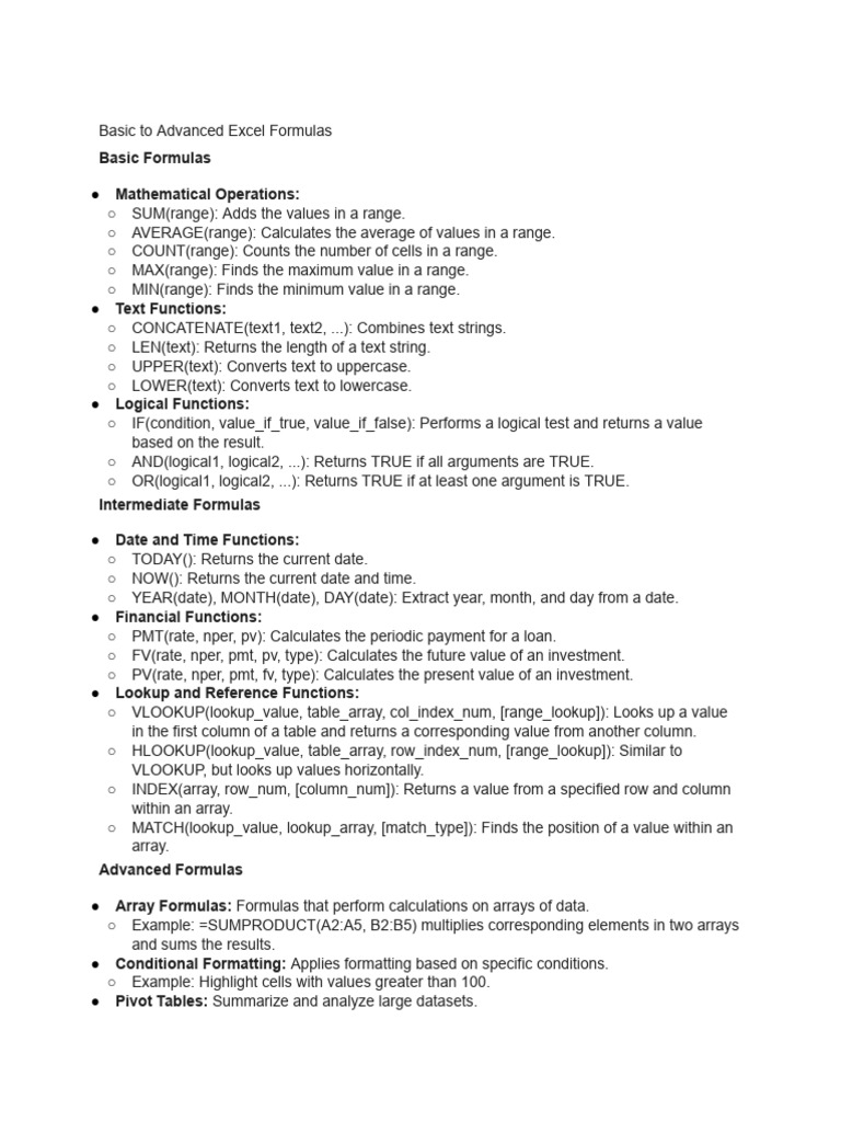 Basic To Advance Formulas in Excel | PDF | Computing | Computer Programming