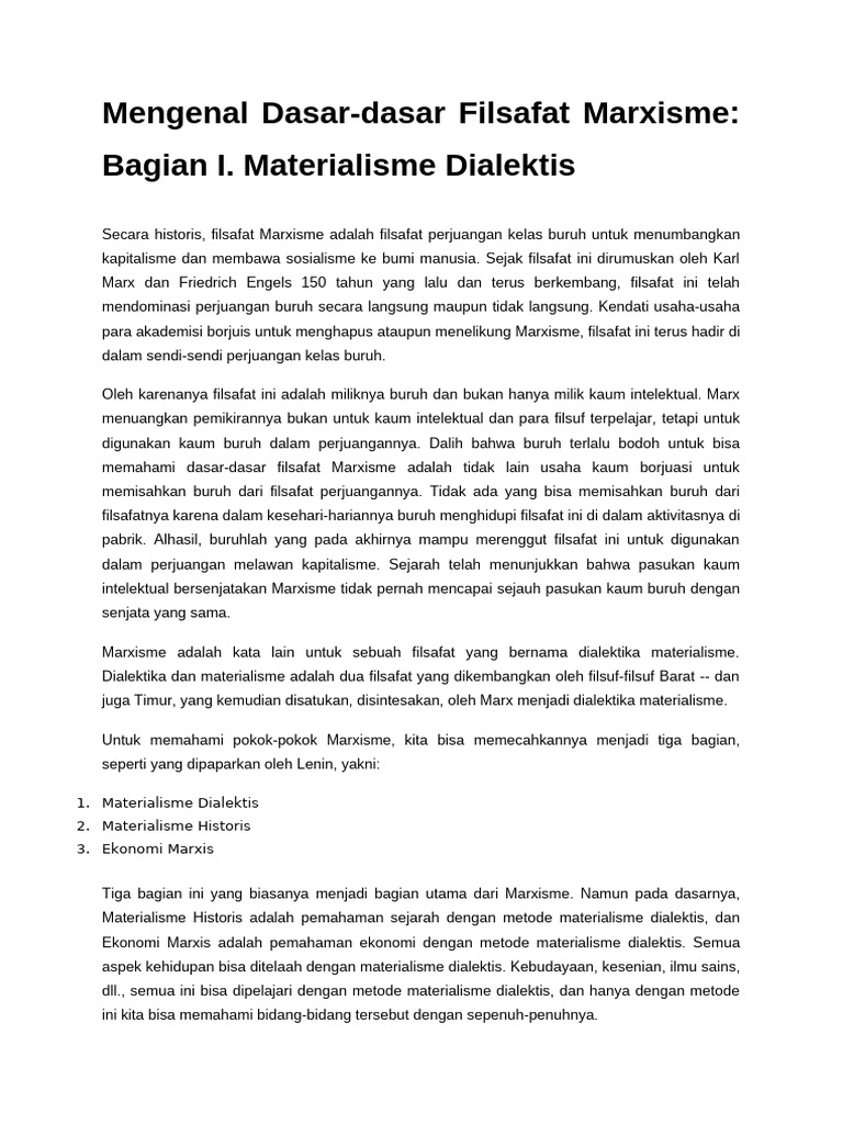 Mengenal Dasar-Dasar Filsafat Marxisme, Materialisme Dialektis | PDF