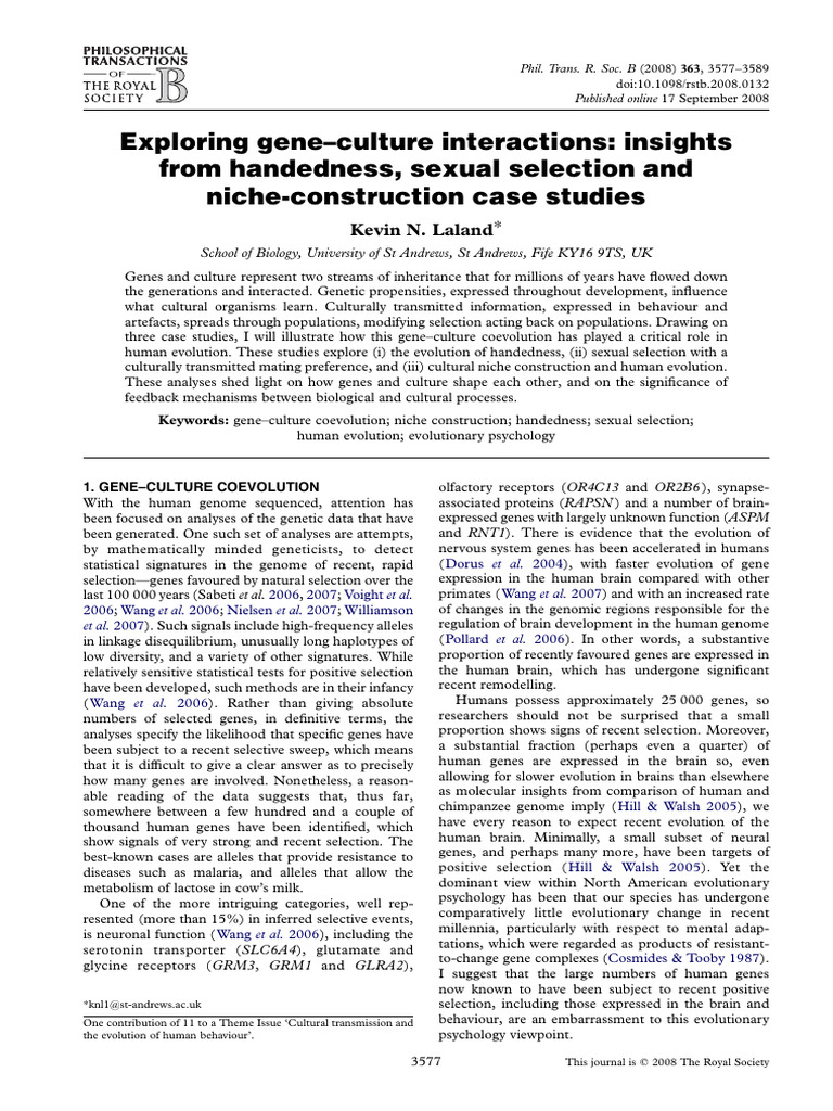 Exploring Gene Culture Interactions Insights From Handedness Sexual Selection And Niche