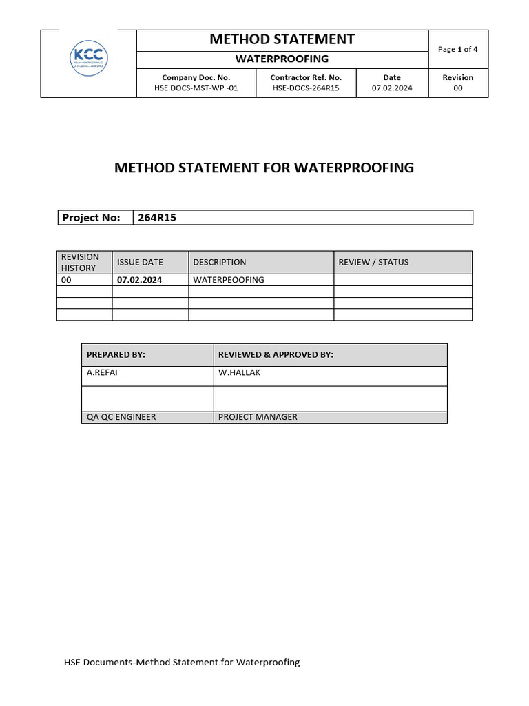 7.waterproofing - Method Statement | PDF | Concrete | Applied And ...
