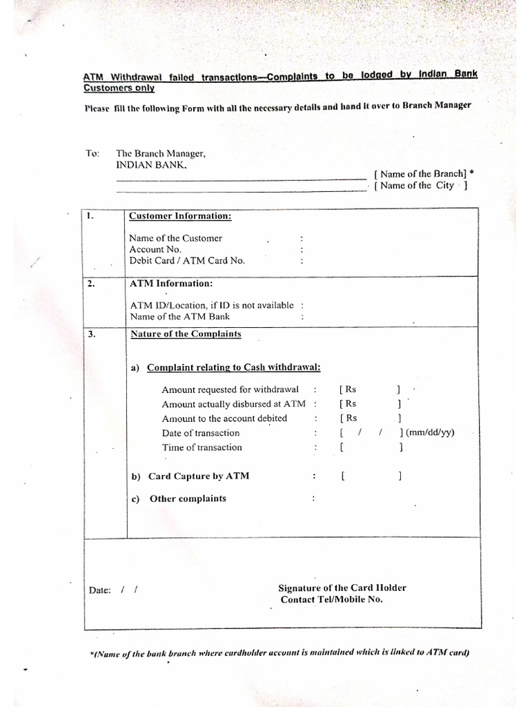 Atm Withdrawal Failed Complaint | PDF