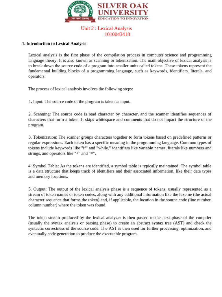 Understanding Lexical Analysis Basics | PDF | Computer Programming | Software Engineering