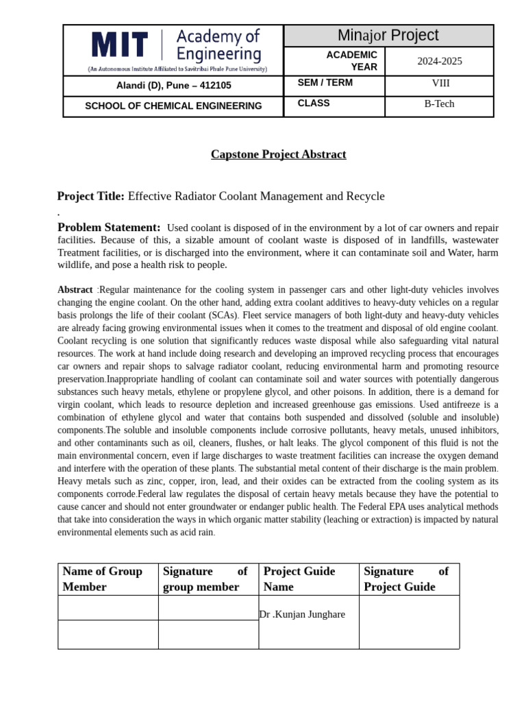 Radiator Coolant Management and Recycle | PDF | Waste | Materials