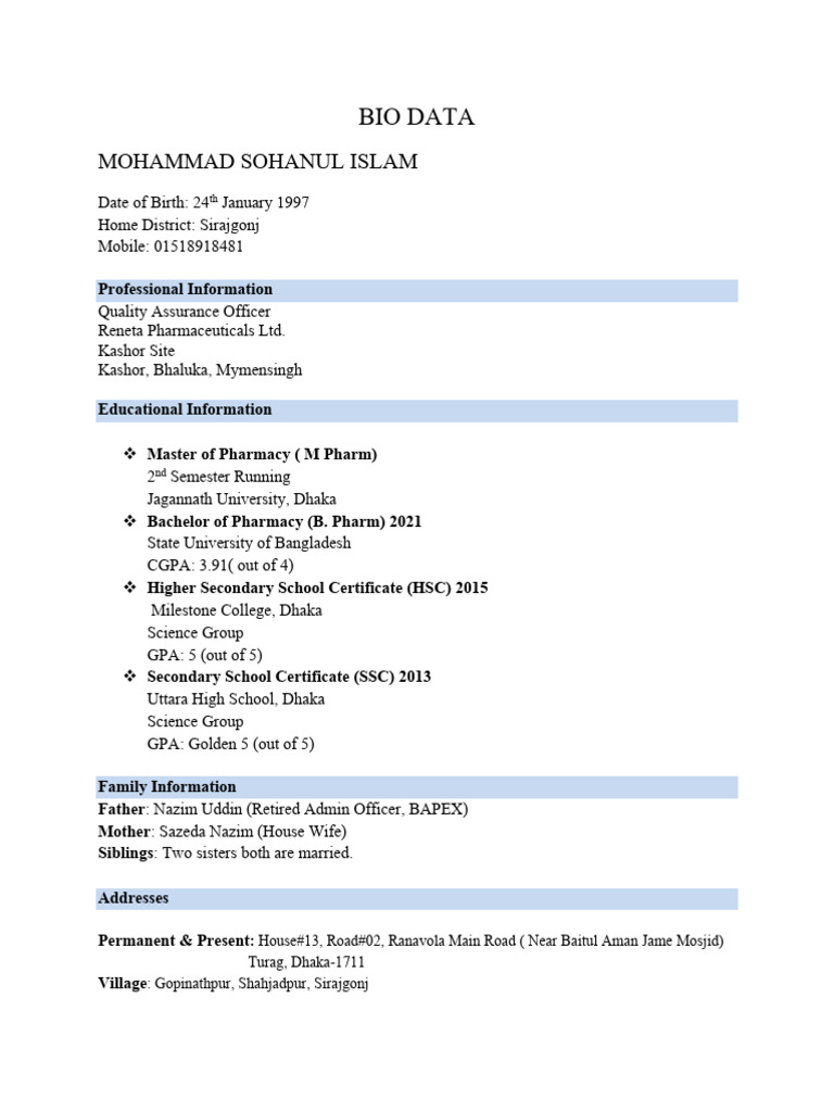 BIO DATA(1)(1) | PDF