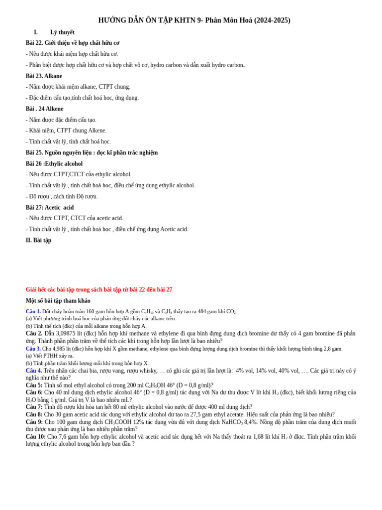 HƯỚNG DẪN ÔN TẬP CKI KHTN 9- PM HÓA (2024-2025) | PDF