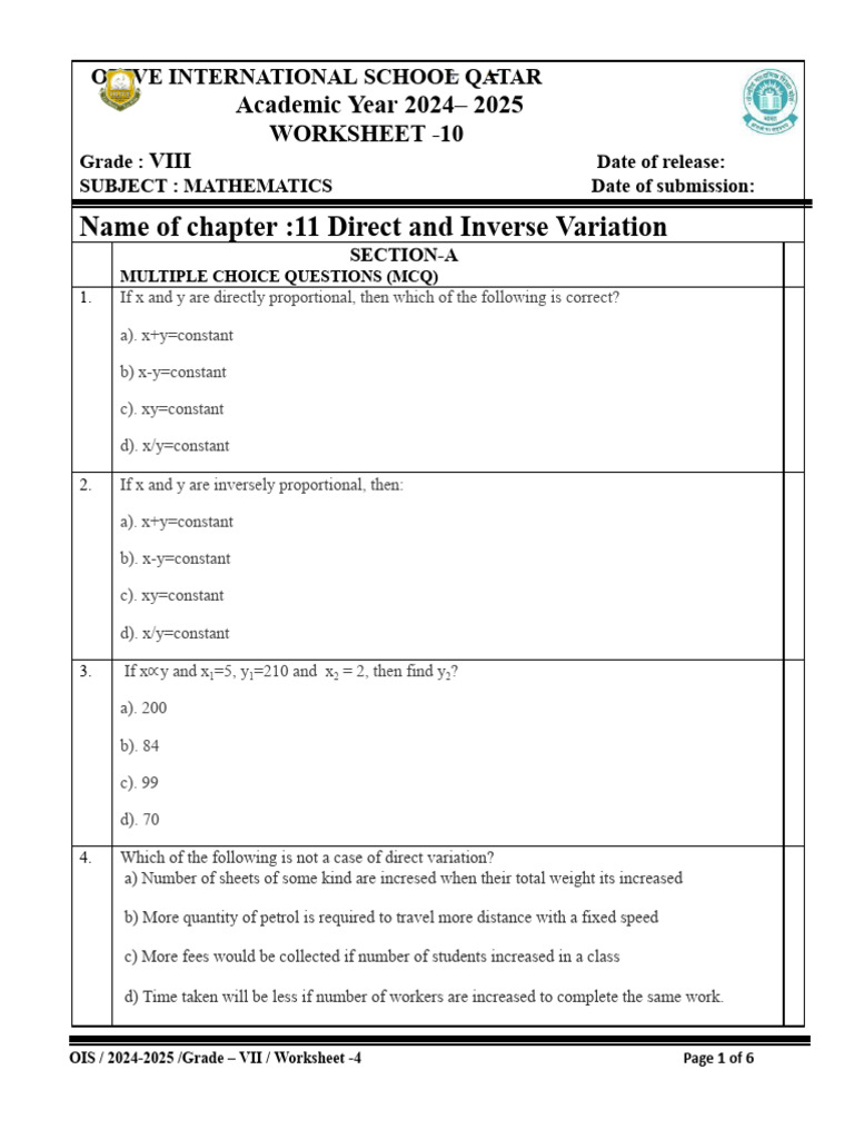 Worksheet Chapter-11 Direct and Indirect Proportion | PDF