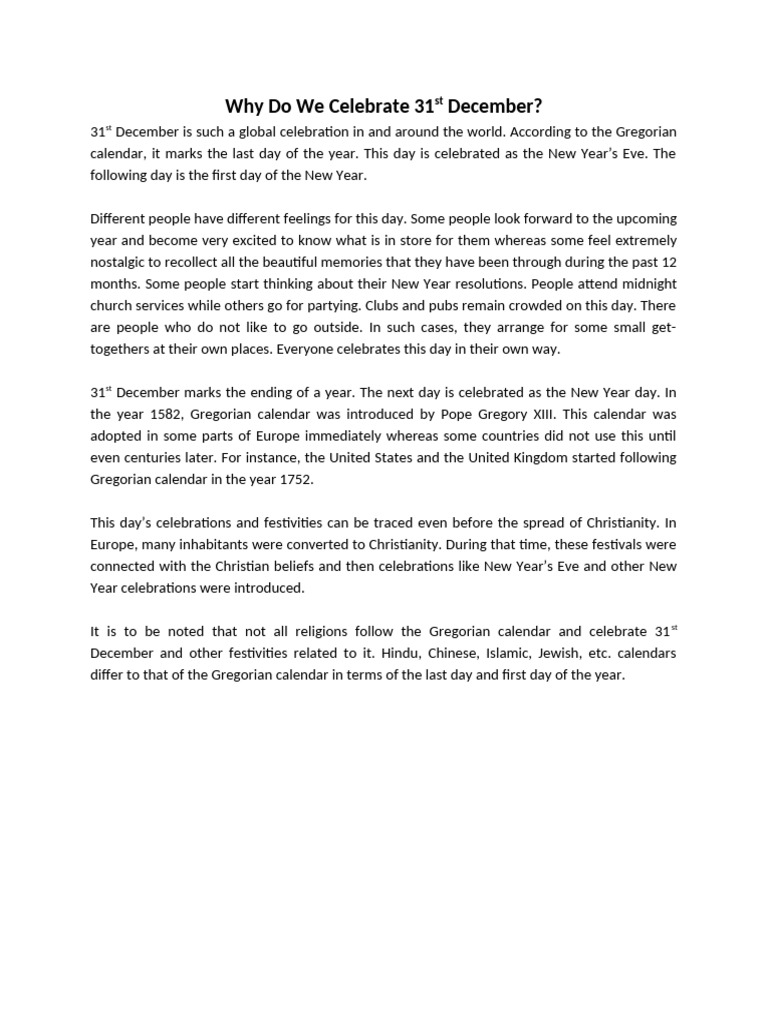 Why Do We Celebrate 31st December | PDF