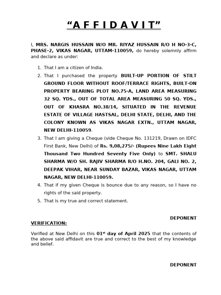 AFFIDAVIT Cheque Bounce | PDF