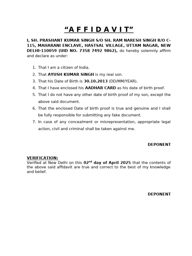 Dob Aadhar Proof Prashant Kumar Singh | PDF