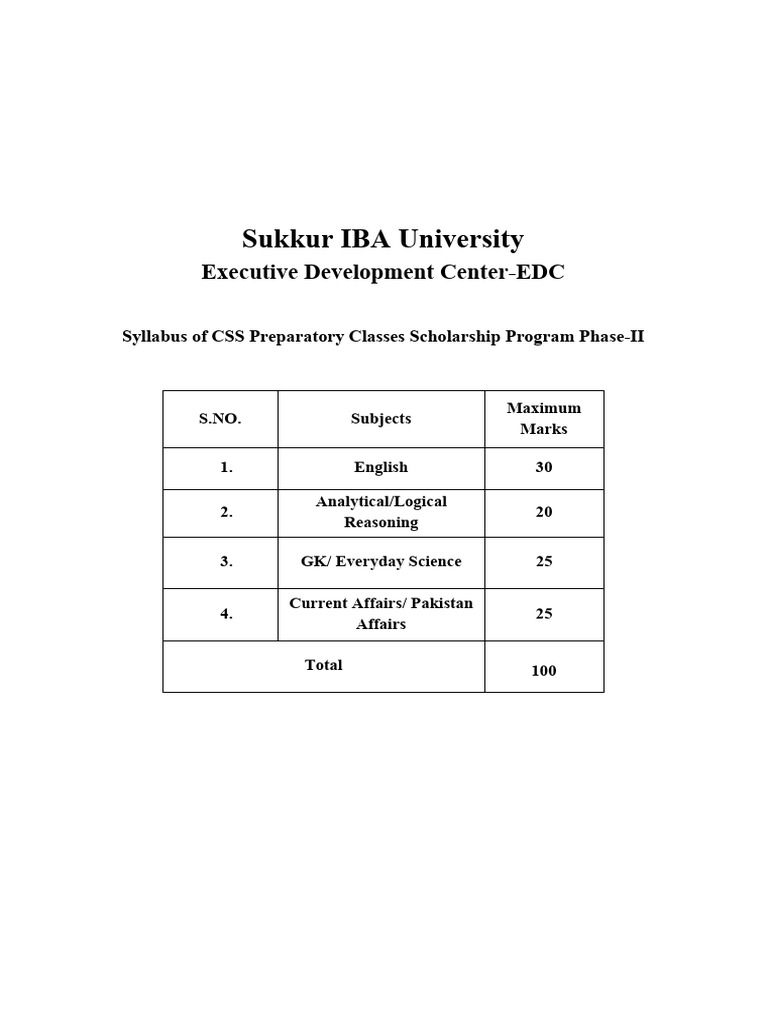 CSS Entrance Test Syllabus 2025 | PDF