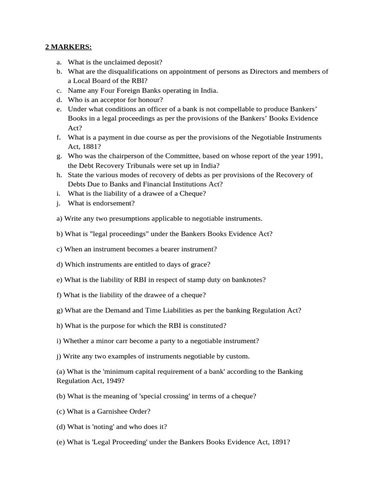 Banking Law and Practice Question Paper | PDF | Banks | Reserve Bank Of ...
