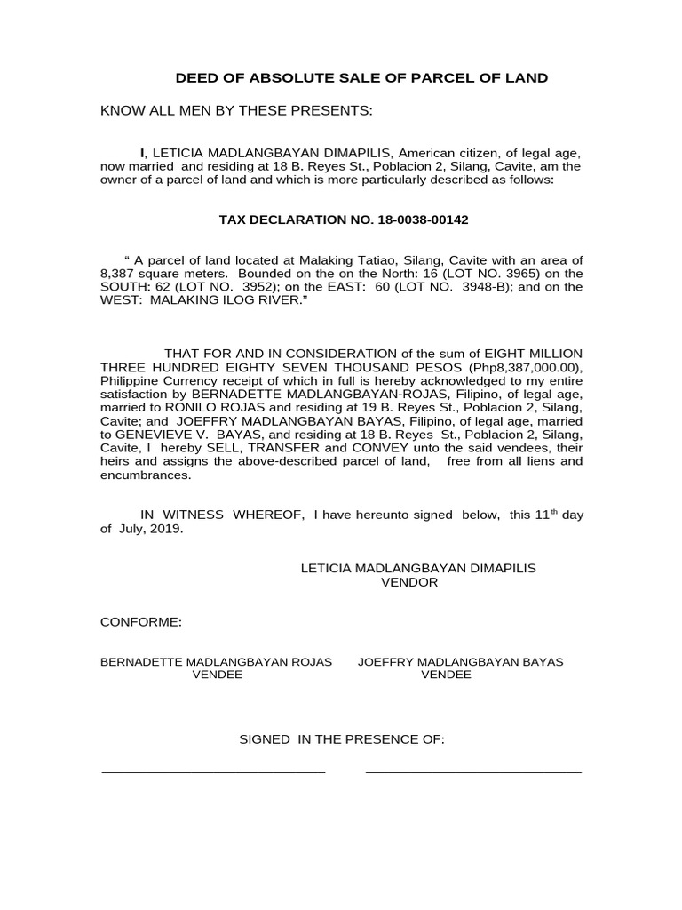 Deed of Sale and Donation of Land | PDF | Civil Law (Common Law ...