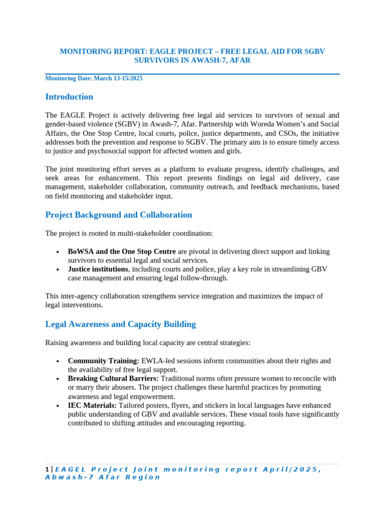 Monitoring Summery Report at Awash 7 Afar | PDF | Violence Against ...