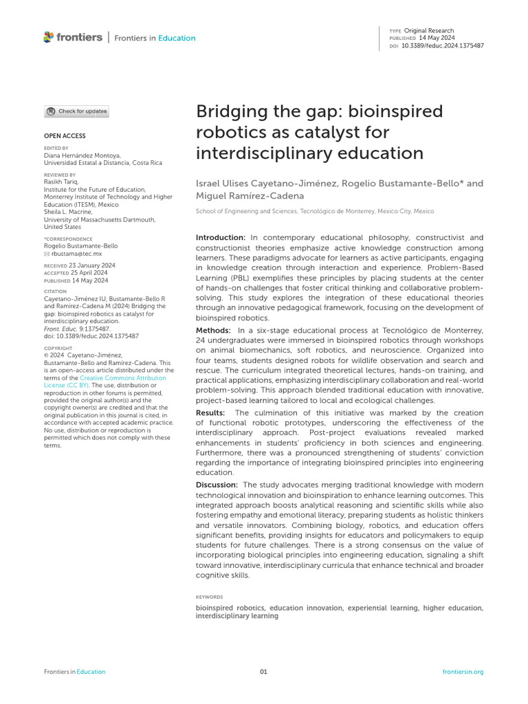 Bridging The Gap Bioinspired Robotics As Catalyst | PDF | Constructivism (Philosophy Of ...