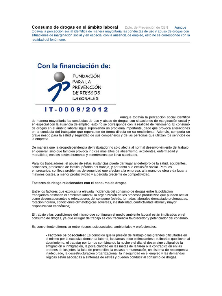 Consumo de Drogas en El Ámbito Laboral | PDF | La dependencia de ...