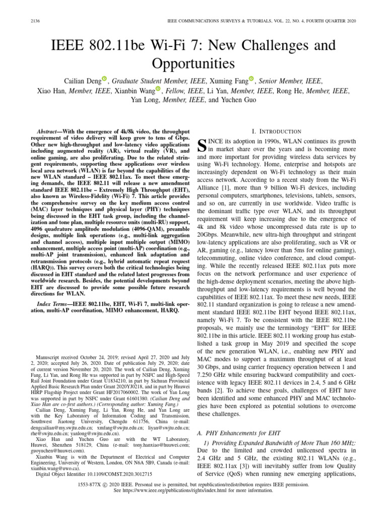 IEEE_802.11be_Wi-Fi_7_New_Challenges_and_Opportunities | PDF | Ieee 802.11 | Wi Fi