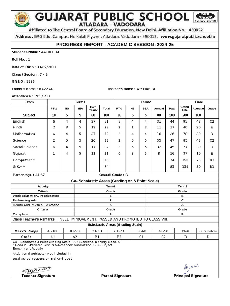 7b Report Card | PDF | Learning | Educational Assessment And Evaluation