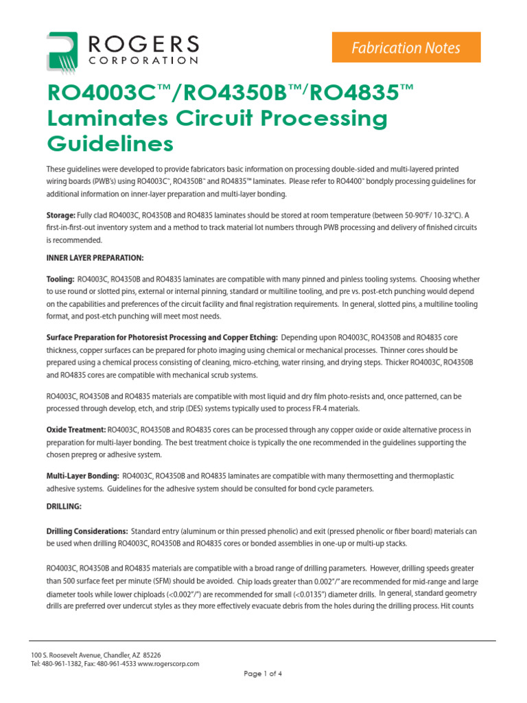 RO4835 Laminates Processing Guidelines | PDF | Printed Circuit Board ...