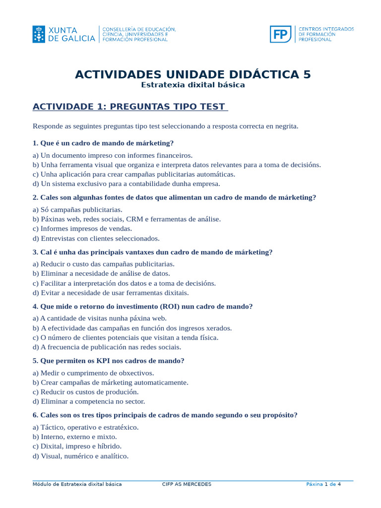 TAREFAS UD5 - Estratexia Dixital Básica | PDF