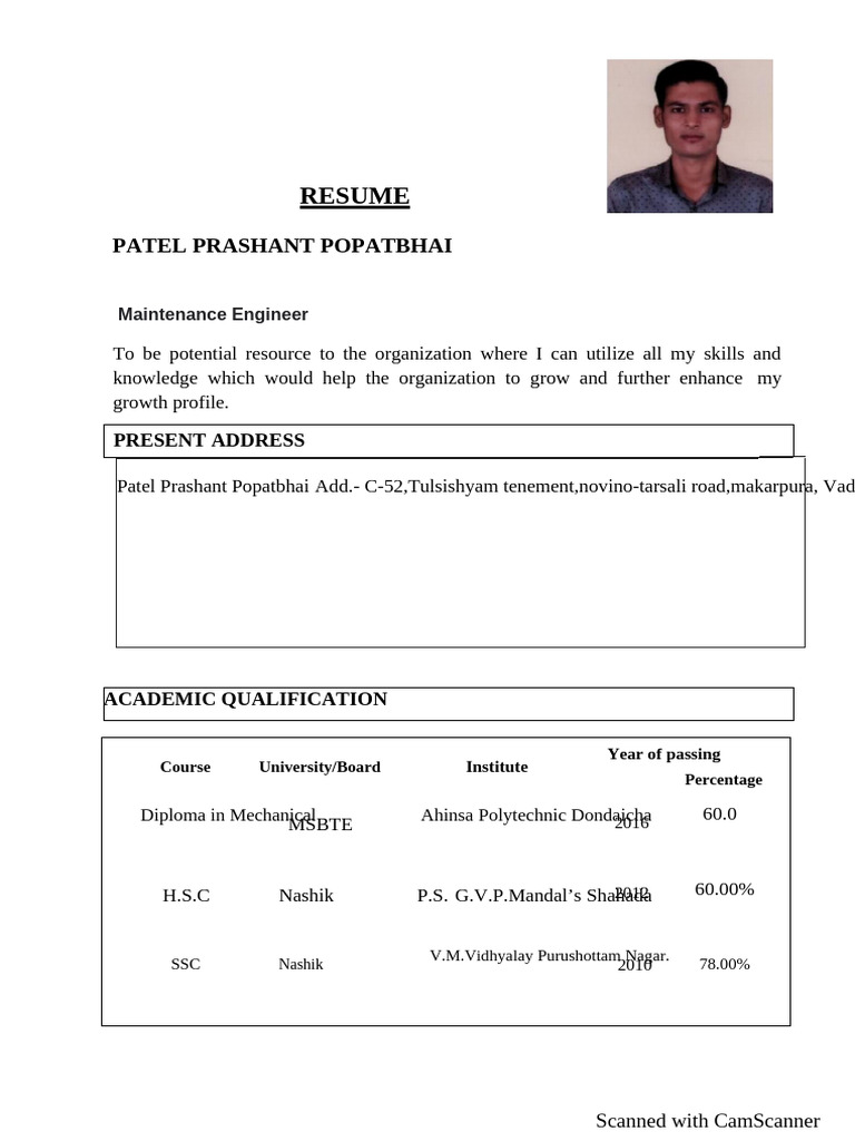 Updated Prashant Patel CV(1) | PDF | Mechanical Engineering | Engineering