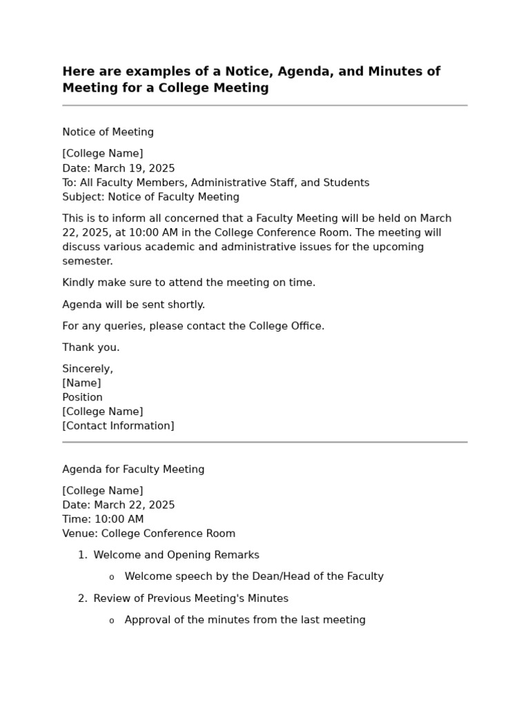 College Meeting Agenda and Minutes Examples | PDF